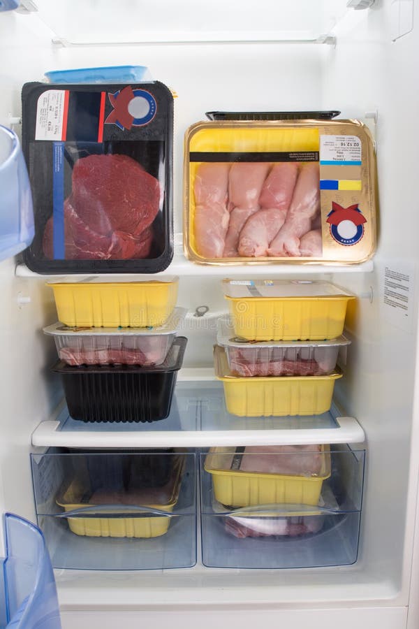 Fridge Full of Fresh Meat, Just Meat. Stock Image - Image of ...