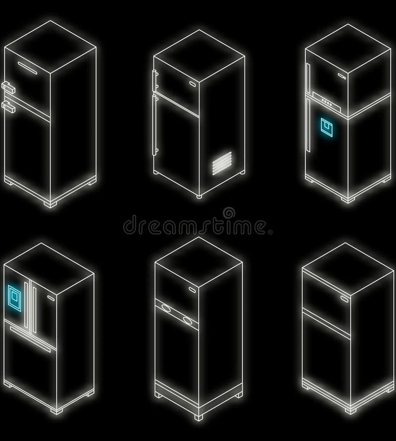 Fridge Icons Set Vector Neon Stock Vector - Illustration of kitchen ...