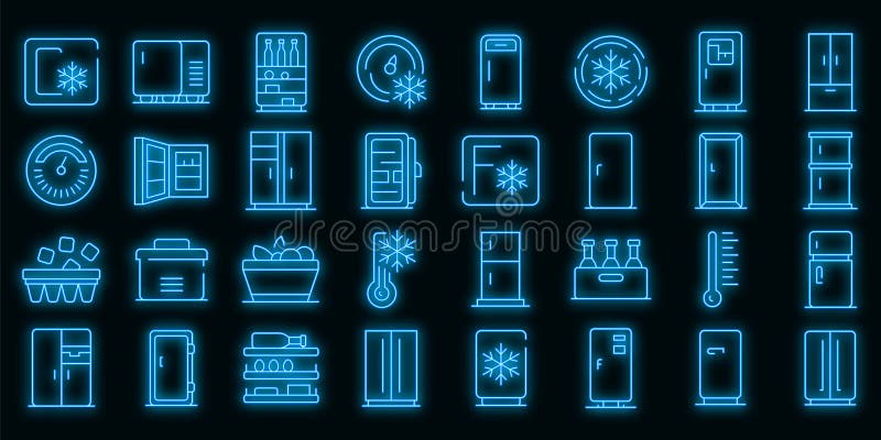 Fridge Icons Set Vector Neon Stock Vector - Illustration of vector ...