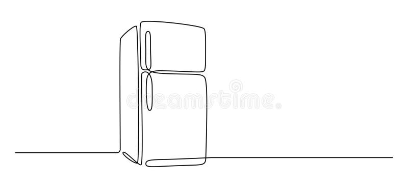 Fridge in One Continuous Line Drawing. Closed Refrigerator and Freezer ...