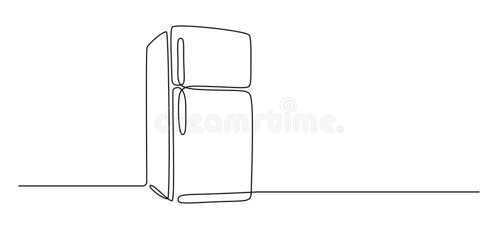 Fridge in One Continuous Line Drawing. Closed Refrigerator and Freezer ...