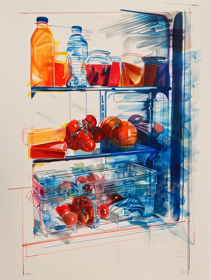 Fridge packed with food stock illustration. Illustration of cooking ...