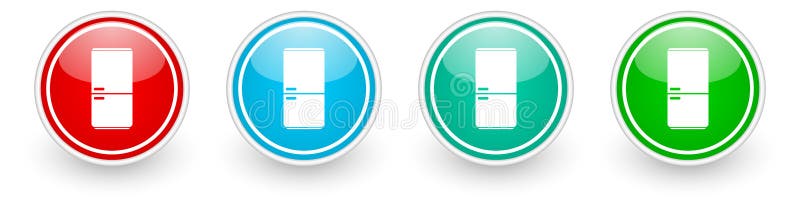 Fridge, Refrigerator Vector Icons, Colorful Glossy Buttons on White ...