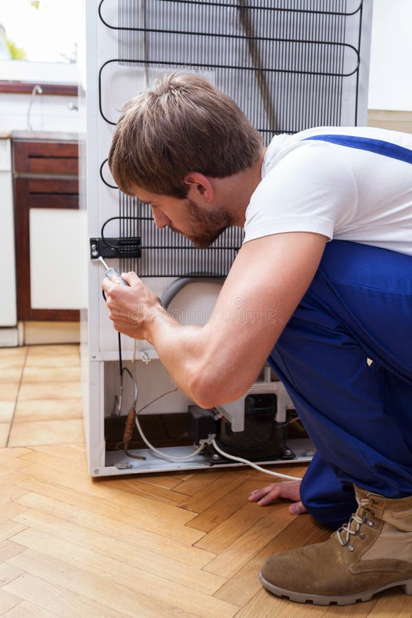 Repairman Making Refrigerator Appliance Stock Image - Image of ...
