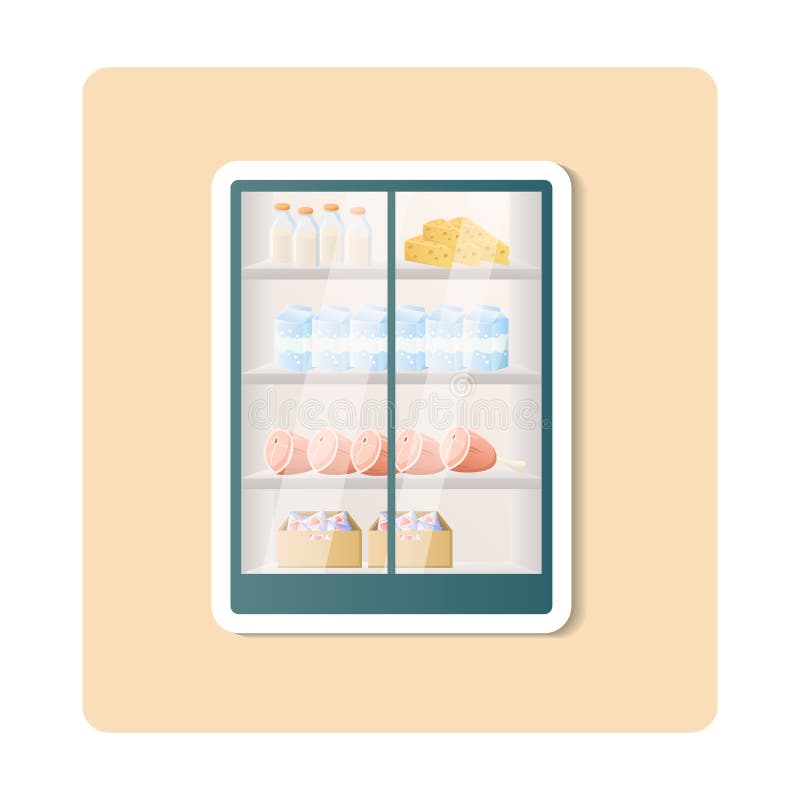 Fridge Sticker Illustration. Refrigerator, Bottle, Meat, Cheese ...
