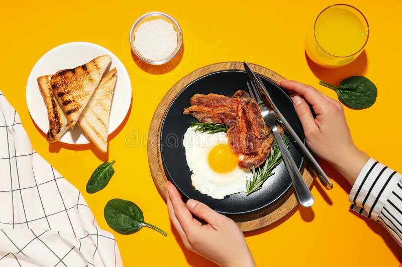 Fried Bacon and Egg - Tasty Breakfast, Top View Stock Photo - Image of ...
