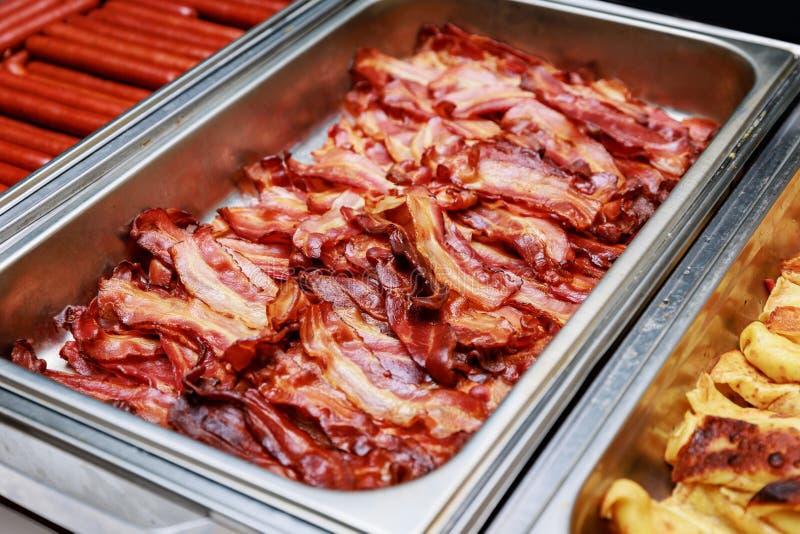 Fried Bacon at the Hotel Breakfast Buffet. Stock Photo - Image of ...