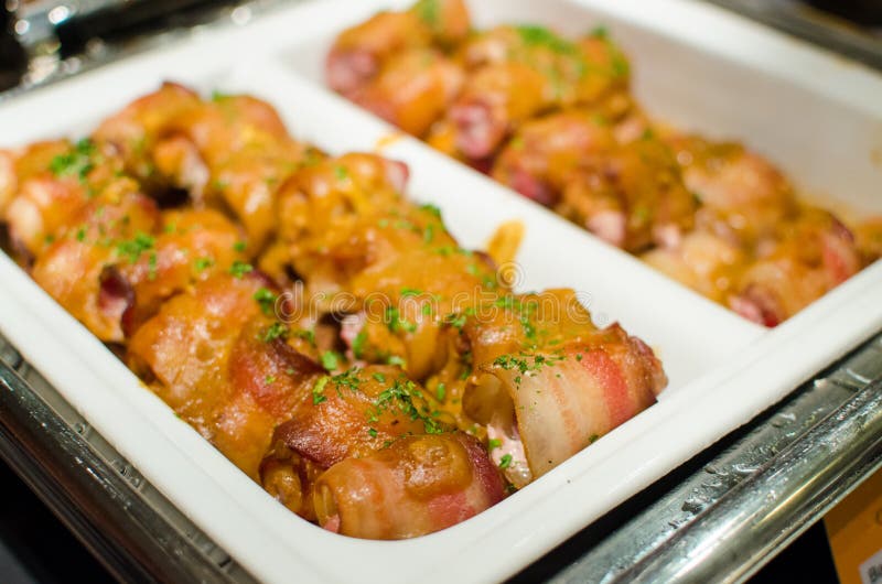 Fried bacon and sausage stock image. Image of butcher - 37400419