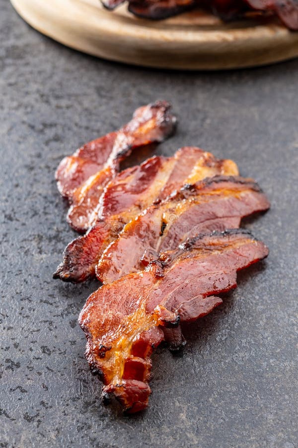 Fried Bacon. Sliced Roasted Bacon Stock Photo - Image of breakfast ...