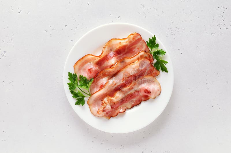 Fried Bacon Slices on Plate Stock Image - Image of tasty, slice: 176283937