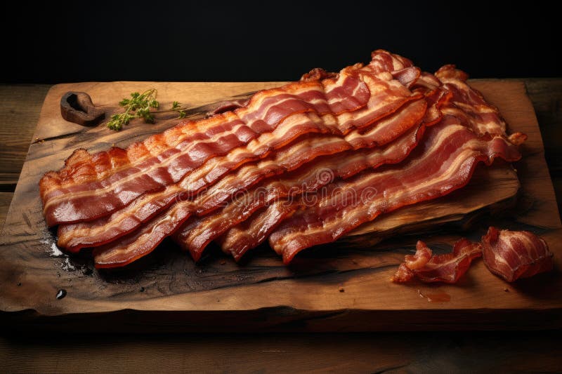 Fried Bacon Slices on a Wooden Serving Board Stock Illustration ...