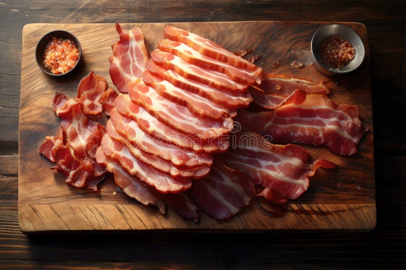 Fried Bacon Slices on a Wooden Serving Board Stock Illustration ...