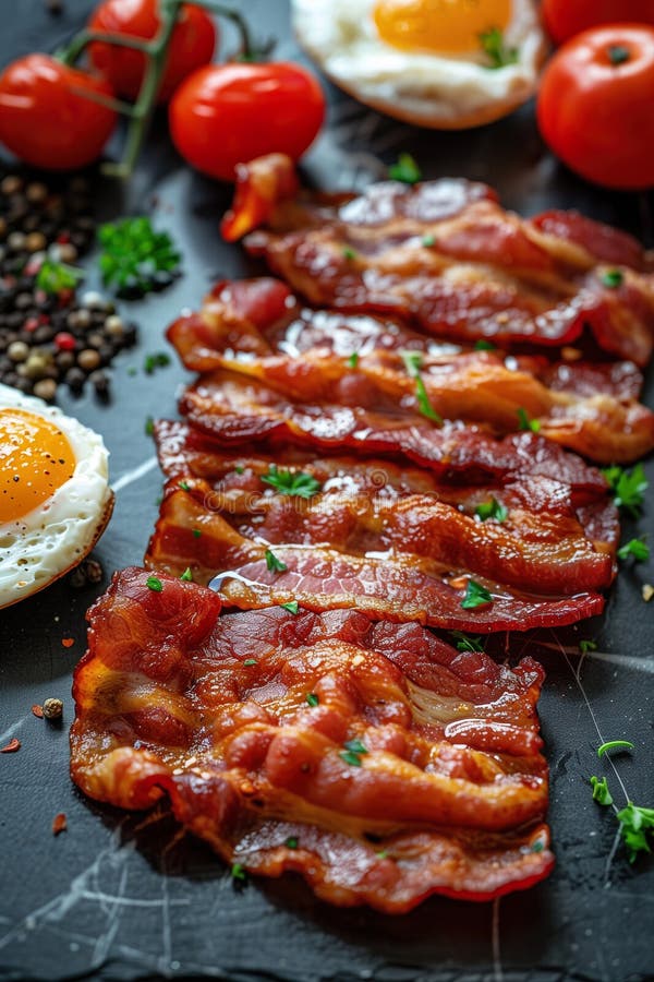 Fried Bacon Strips for Breakfast. Stock Illustration - Illustration of ...