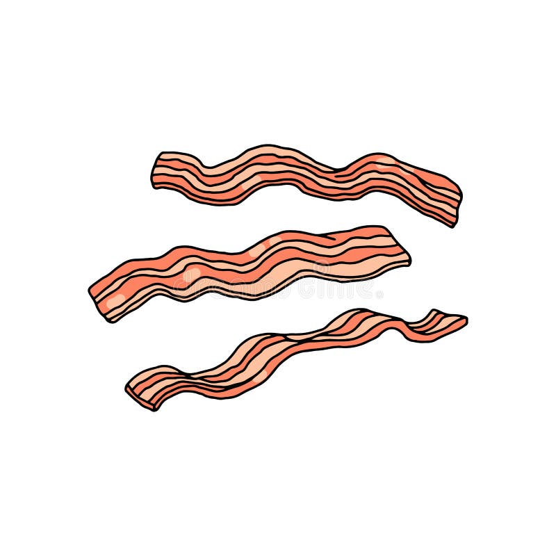 Fried Bacon Strips in Hand Drawn Sketch Style, Vector Illustration ...