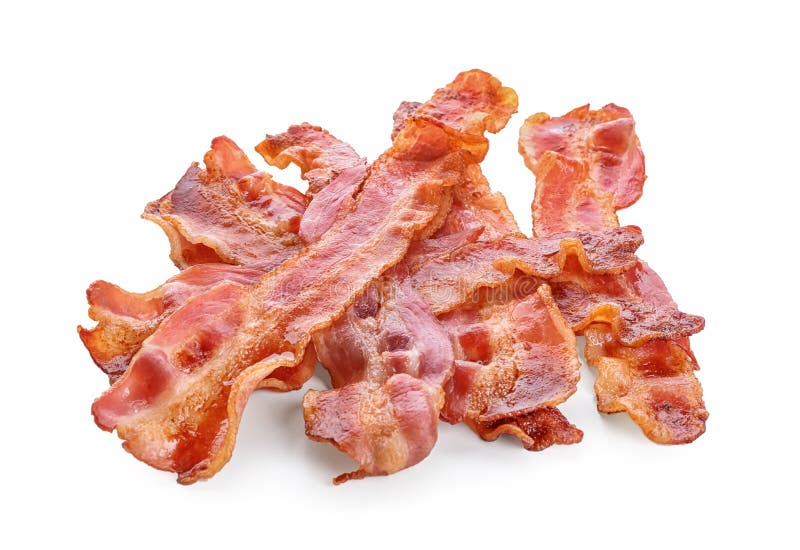 Fried Bacon on White Background Stock Image - Image of greasy, pork ...