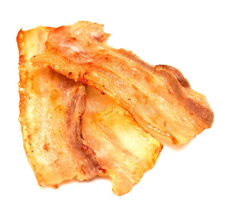 Fried bacon on white stock photo. Image of closeup, cured - 102228706