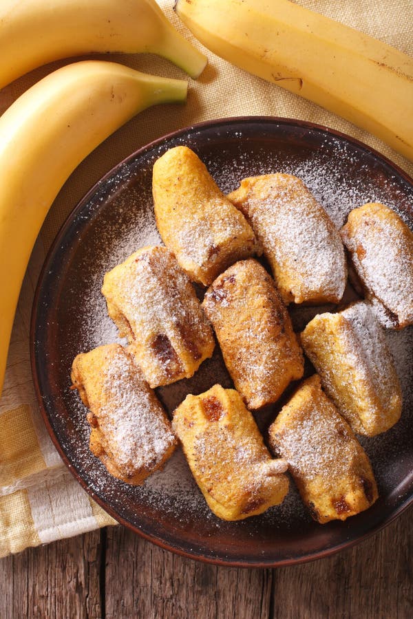 Fried Bananas Batter Plate Vertical Top View Stock Photos - Free ...