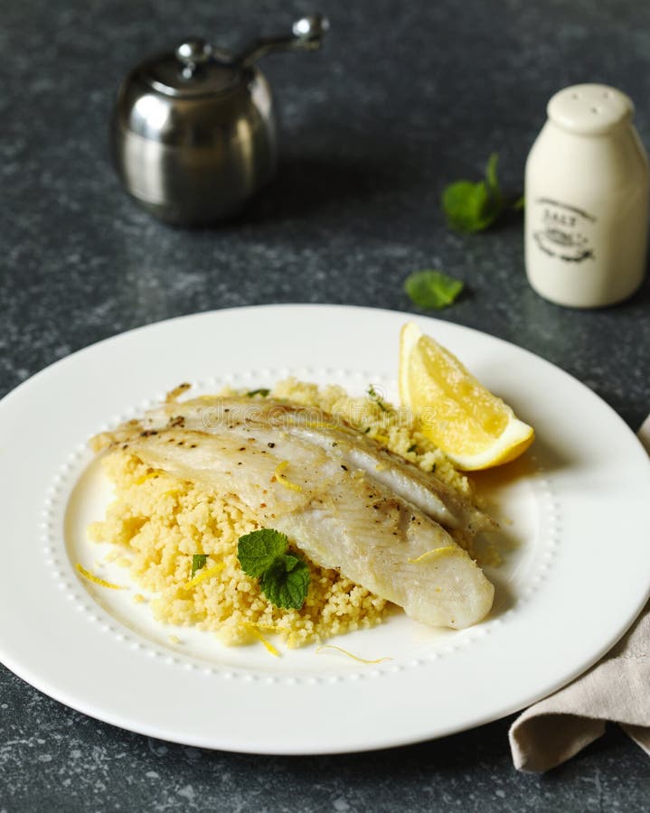 Fried Basa Fillet with Lemon Couscous Stock Photo - Image of basa ...
