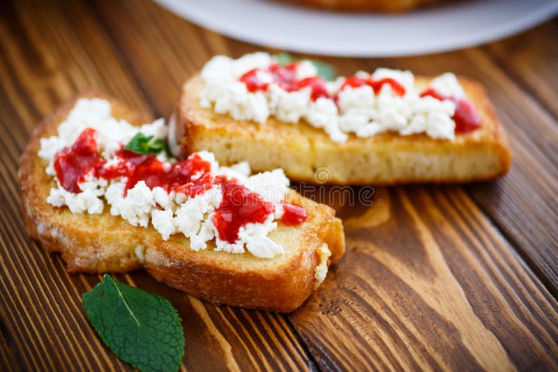 Fried in Batter Toast with Cream Cheese and Jam Stock Image - Image of ...