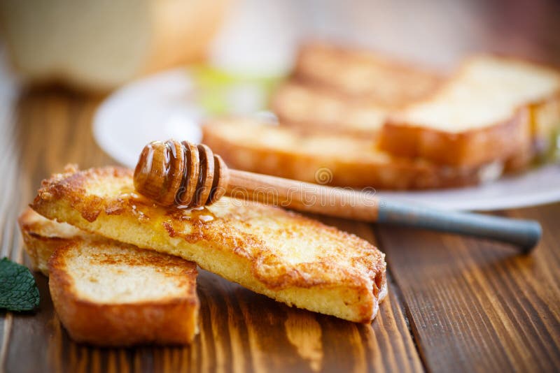 Fried in Batter Toast with Honey Stock Image - Image of cuisine, bread ...