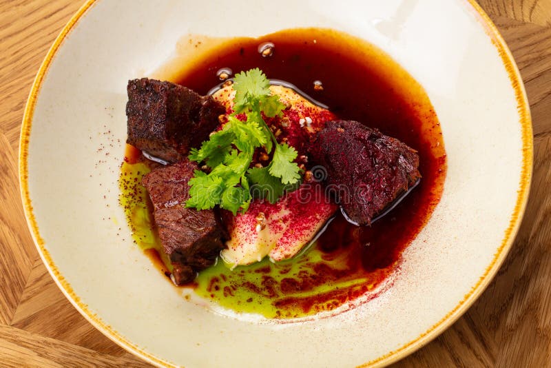 Fried beef cheeks stock image. Image of meat, meal, gourmet - 124922401