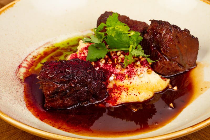 Fried beef cheeks stock image. Image of salad, dining - 125552215
