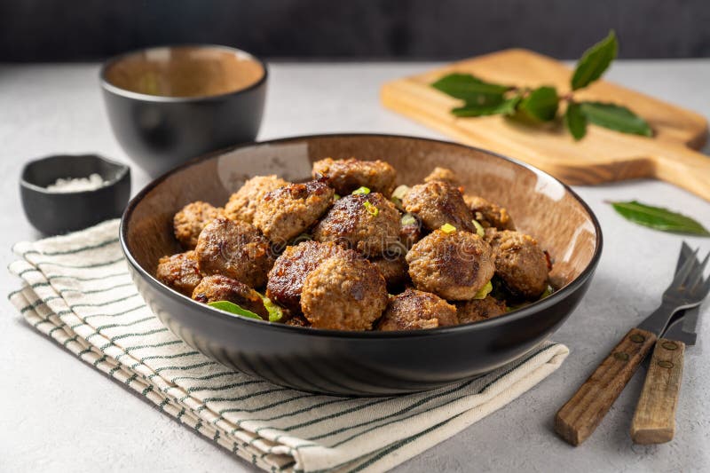 Fried Beef Meat Balls on Bright Background Stock Photo - Image of ...
