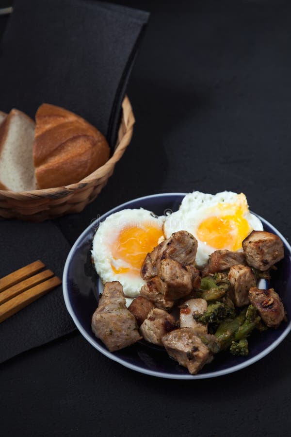Fried Beef Slices on a Plate with Fried Egg. Menu Restaurant Recipe ...