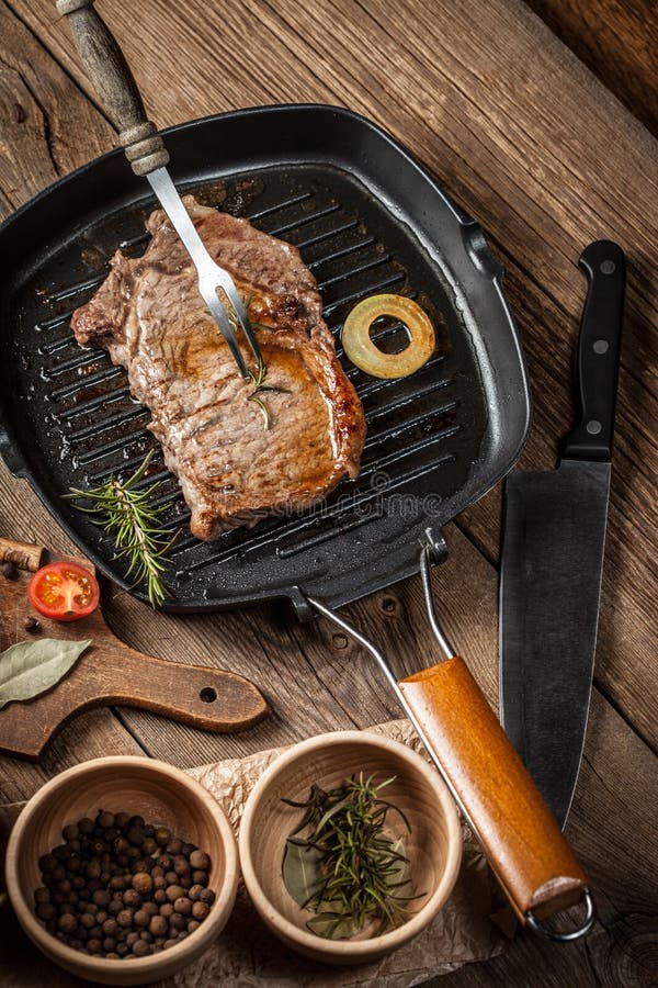 Fried beef steak. stock image. Image of cutting, medium - 50834501