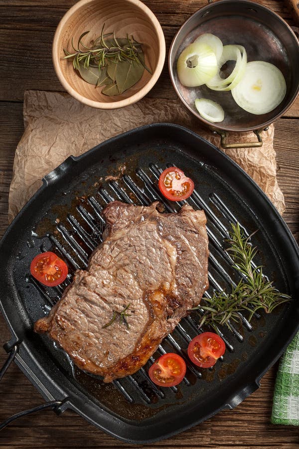 Fried beef steak. stock photo. Image of ribeye, knife - 51122988