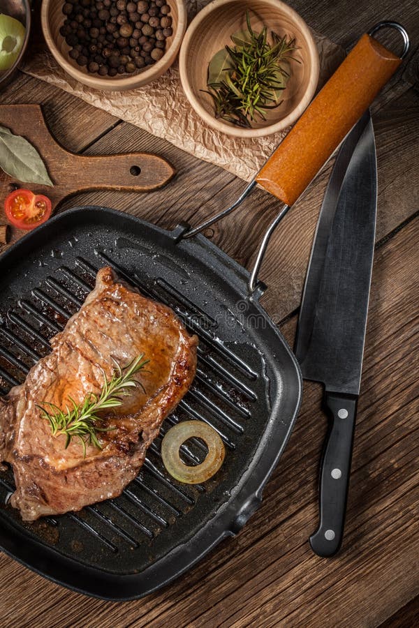 Fried beef steak. stock image. Image of ribeye, medium - 51722347