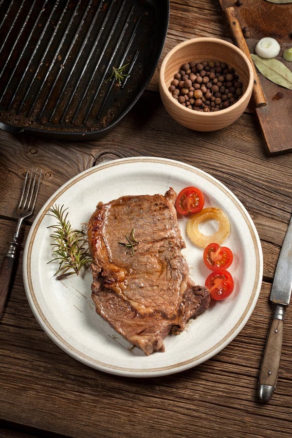 Fried beef steak. stock photo. Image of iron, beef, sirloin - 50950704