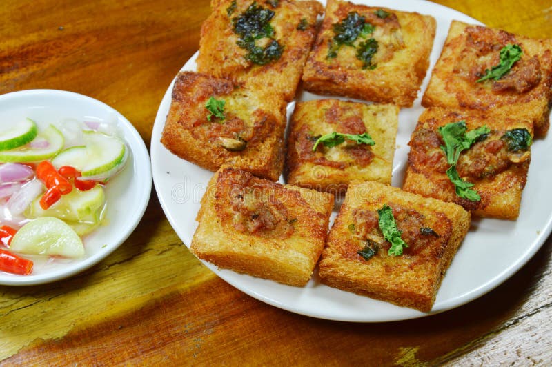 Fried Bread with Chop Pork Spread Eat Couple with Pickled Vegetable ...