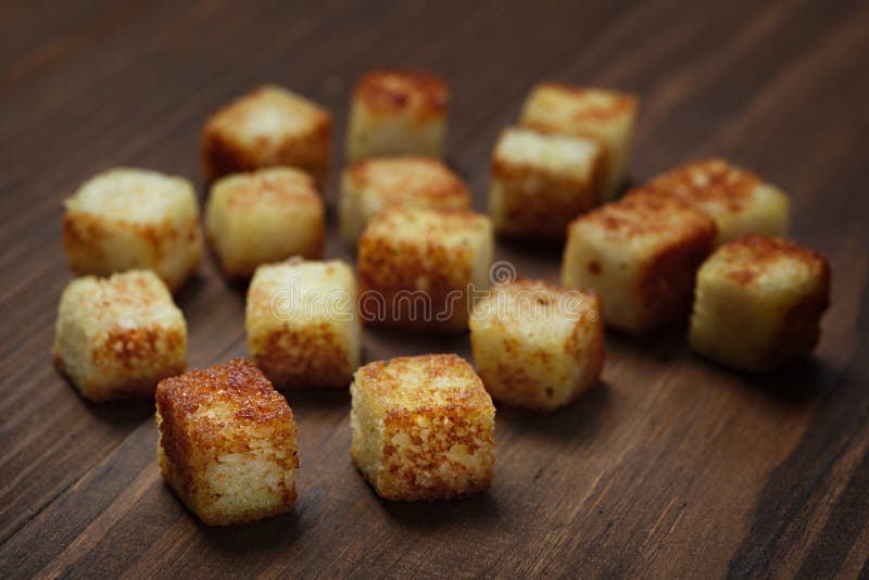Fried Cubes of Bread Flavored with Bacon Stock Image - Image of baked ...