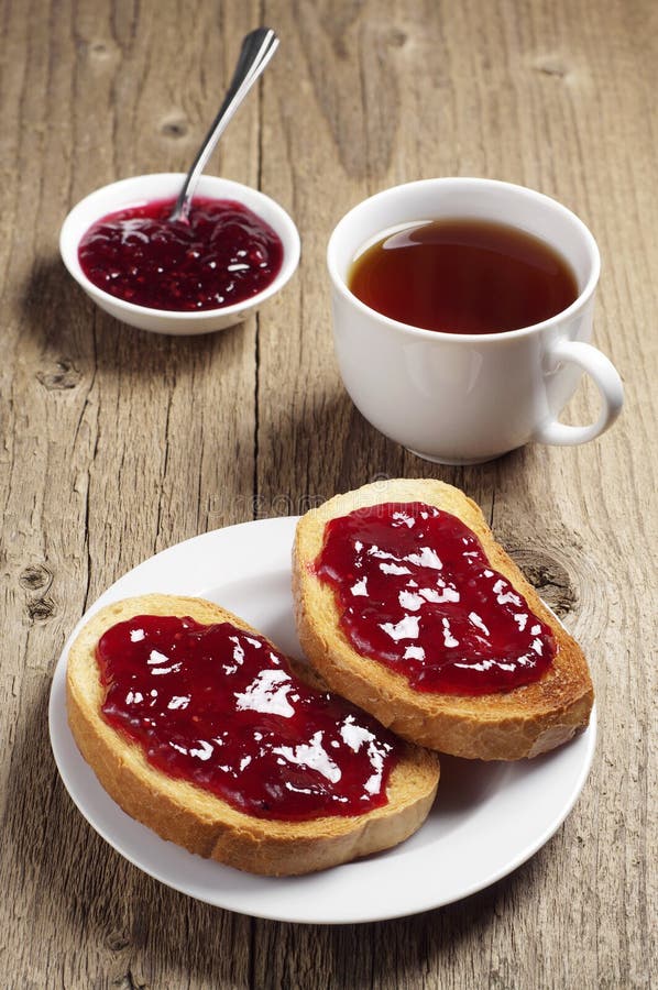 Fried Bread with Jam and Tea Cup Stock Photo - Image of beverage ...