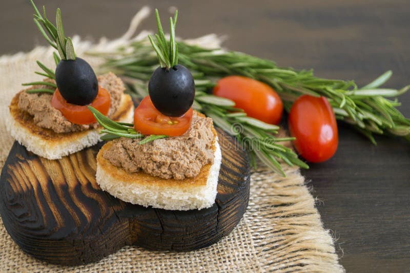 Fried bread with meat pate stock image. Image of pate - 169728755