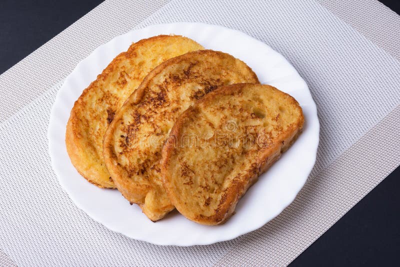 Fried Bread Slices. Bulgarian Breakfast. Stock Image - Image of white ...