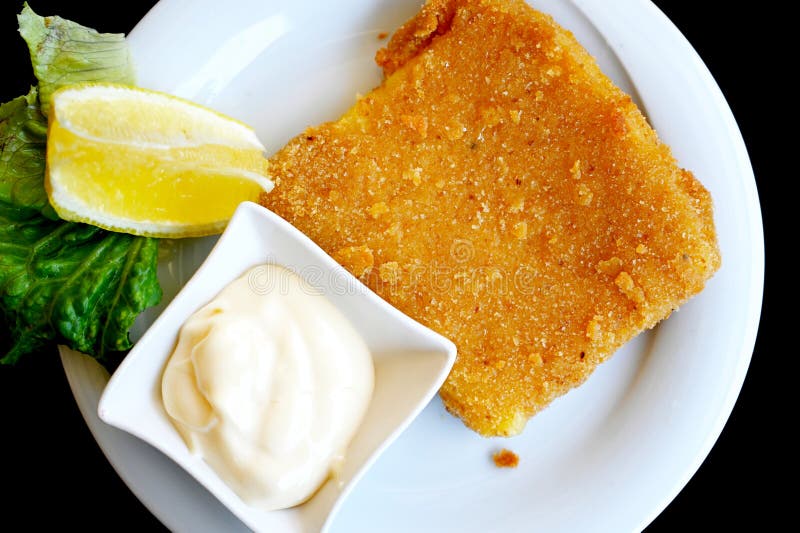 Fried Breaded Cheese Close Up , Served on a Plate Stock Photo - Image ...