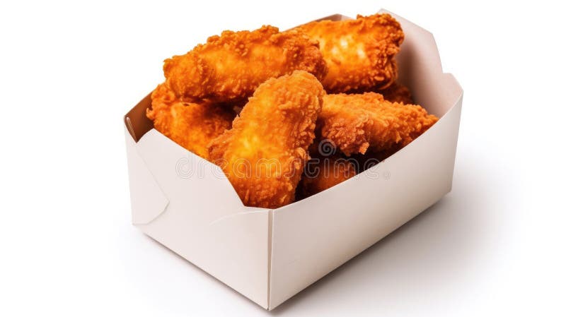 Fried Breaded Chicken Fillet in White Cardboard Box Isolated on White ...
