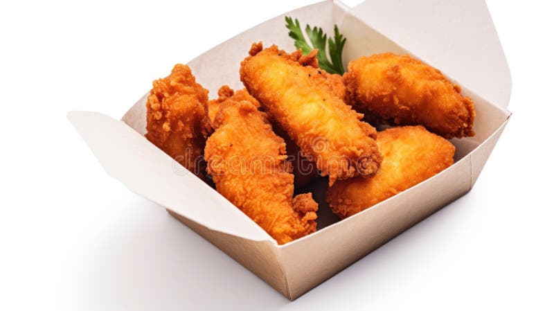 Fried Breaded Chicken Fillet in White Cardboard Box Isolated on White ...