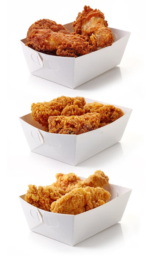 Fried Breaded Chicken in White Cardboard Boxes Stock Photo - Image of ...