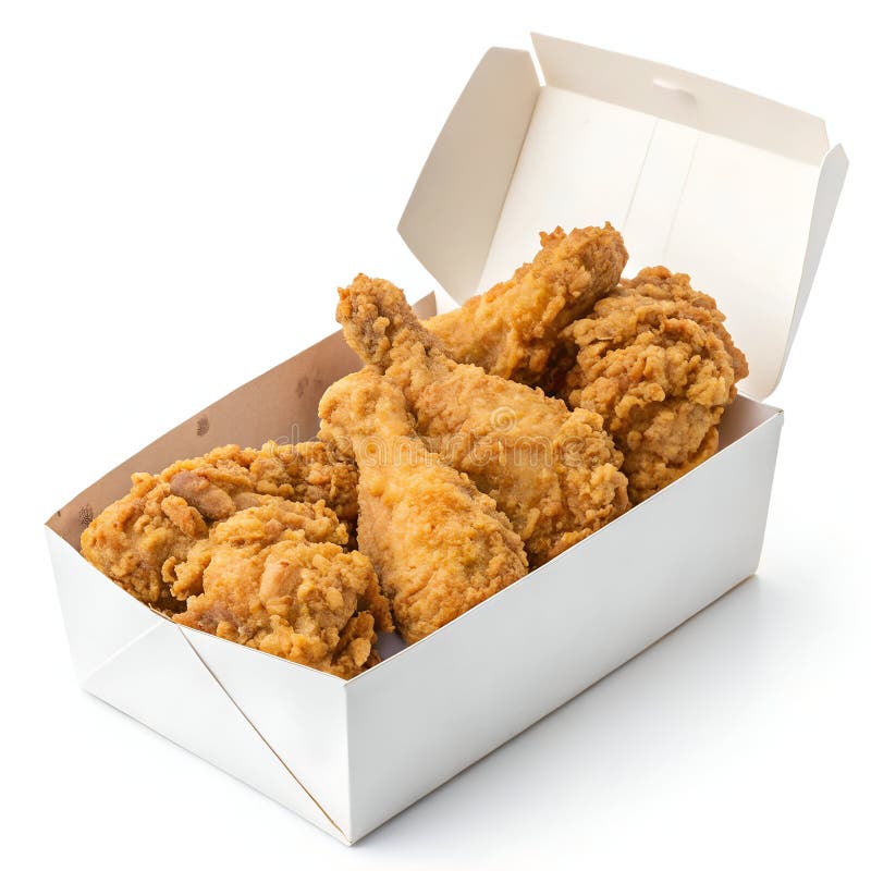 Fried Breaded Chicken in White Cardboard Box Isolated on White ...