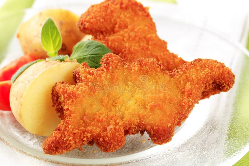 Fried Breaded Fish with Potatoes Stock Photo - Image of nuggets, dish ...