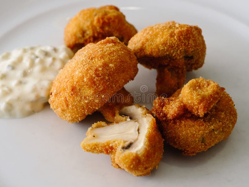 Fried Button Mushroom with Tartar Sauce Stock Image - Image of crispy ...