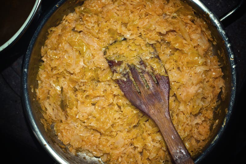 Fried cabbage in pan stock image. Image of stove, cabbage - 37696701
