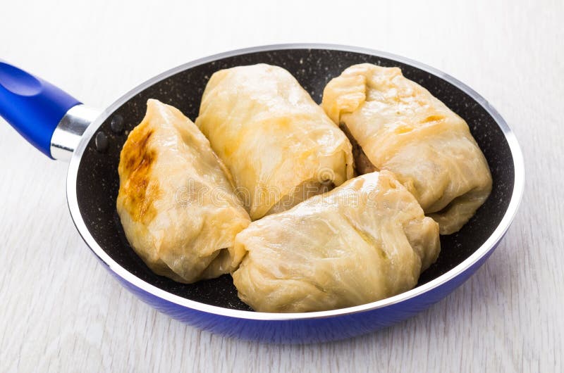 Fried Cabbage Rolls with Meat Stuffed in Frying Pan Stock Image - Image ...