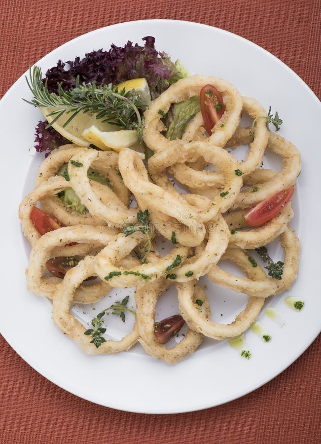 Fried Calamari Rings 4top View Stock Image - Image of closeup, good ...