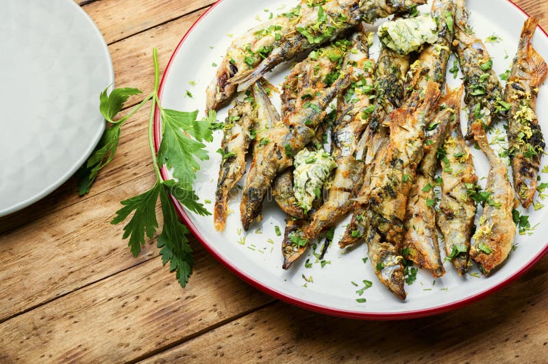 Fried Capelin Fish on Plate Stock Photo - Image of diet, capelin: 209072120