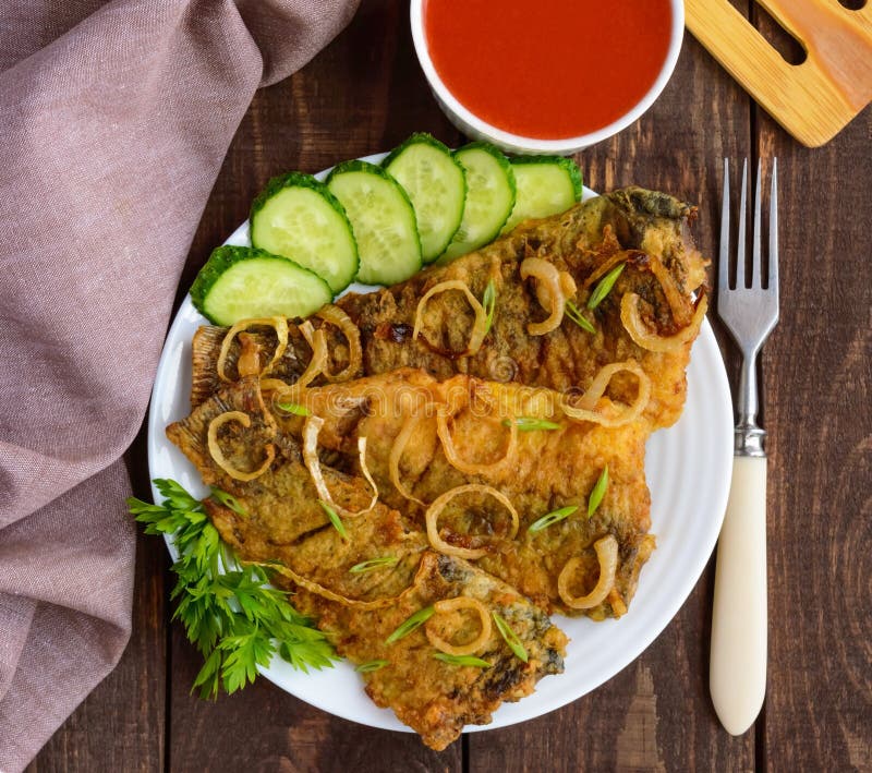 Fried Carp Fish Fillet in Batter Stock Photo - Image of batter, plate ...
