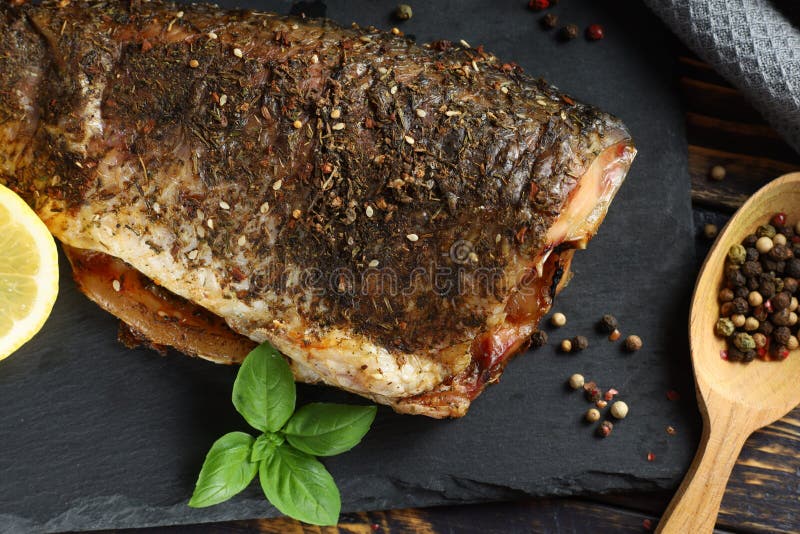 Fried Carp Fish on the Table Stock Photo - Image of delicious, food ...